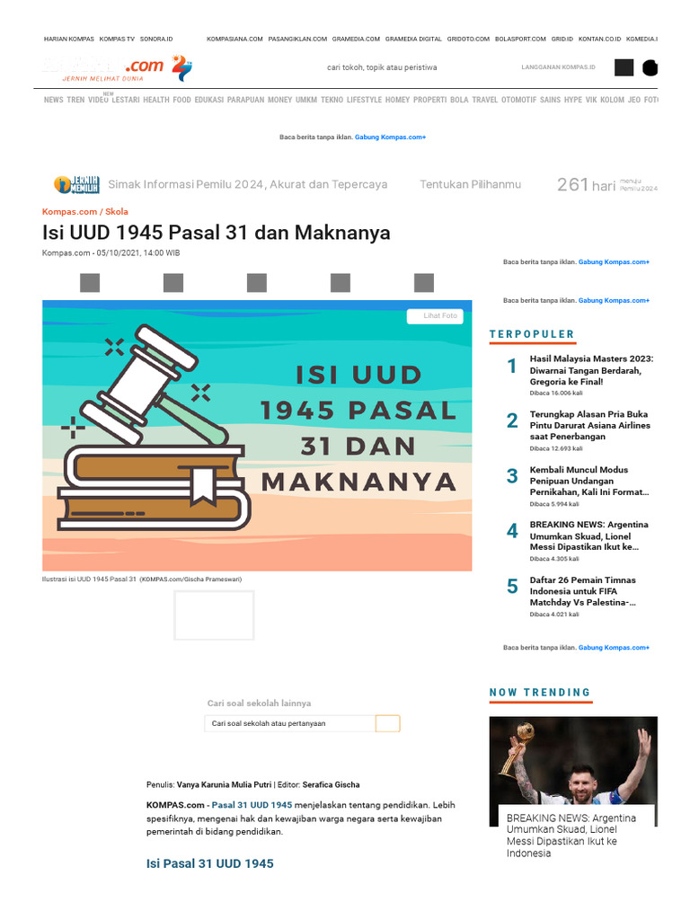 Makna dan Isi Pasal 31 UUD 1945 | PDF