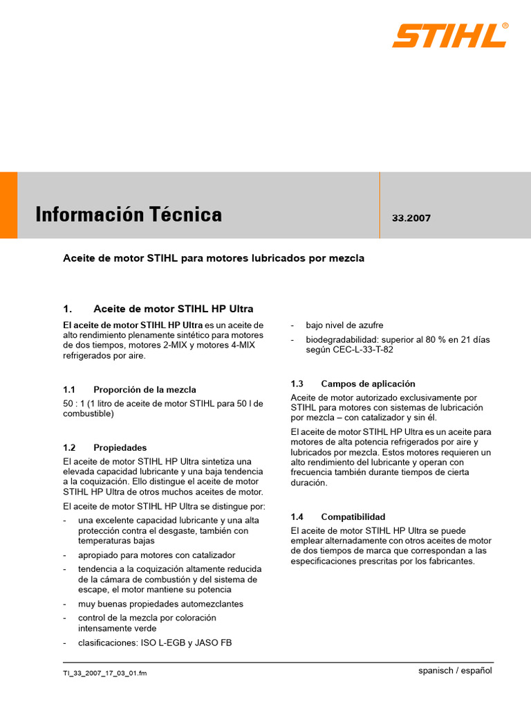 Ficha Tecnica Aceite Sthil | PDF
