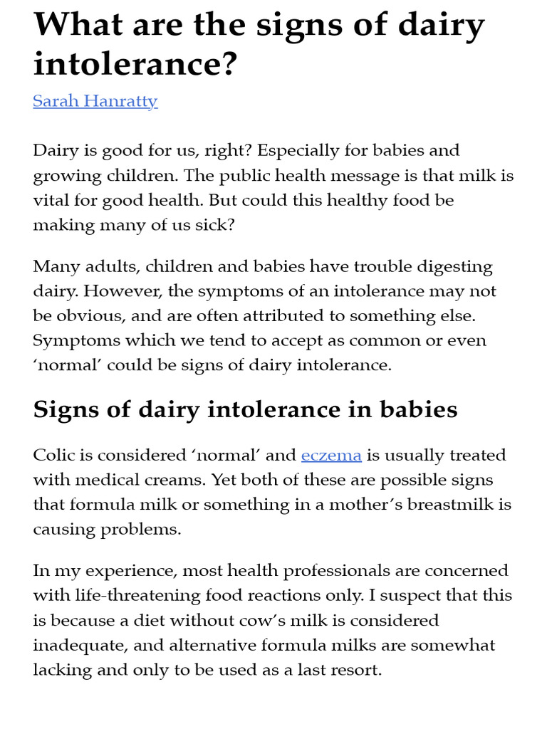 Signs of Dairy Intolerance Explained | PDF | Self-Improvement | Wellness