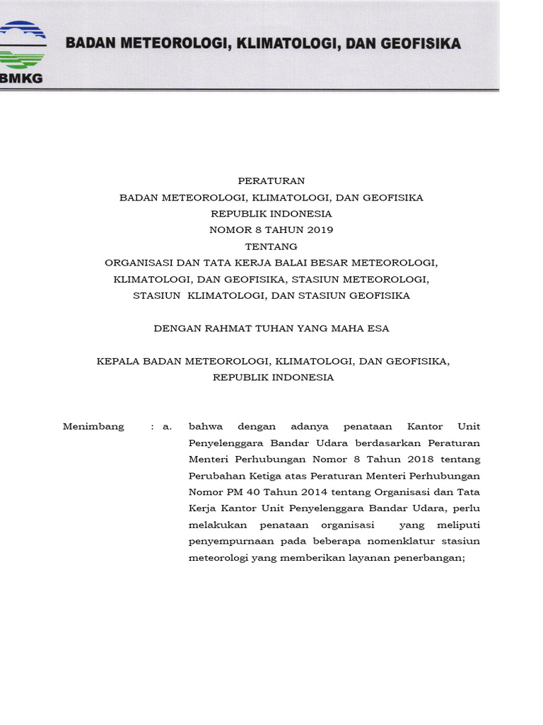 Struktur Organisasi BMKG 2019 | PDF
