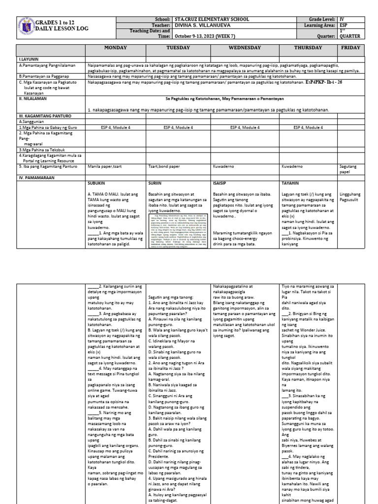 DLL Esp-4 Q1 W7 | PDF