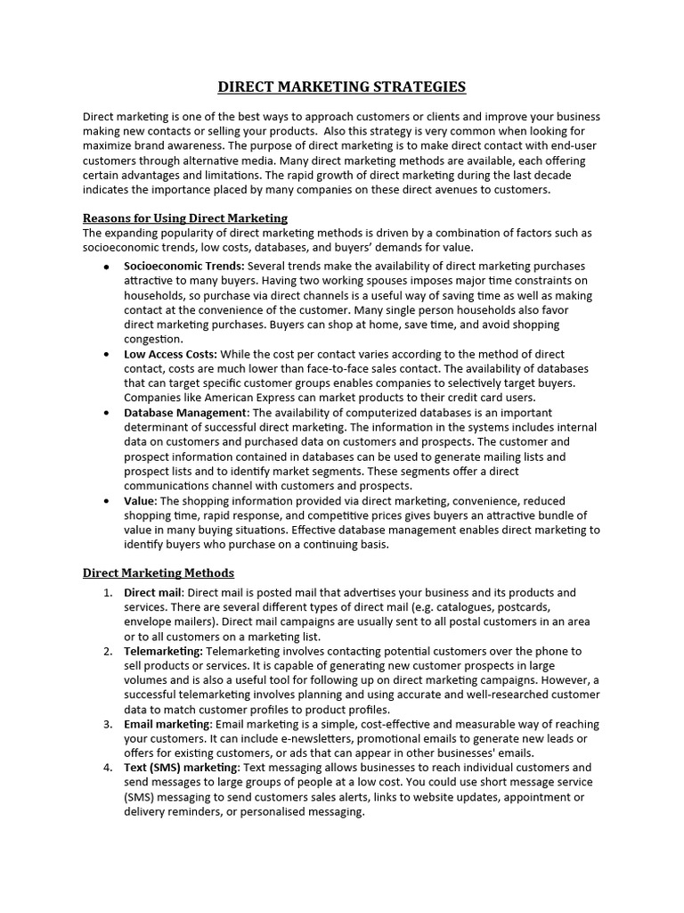 Direct Marketing Strategies | Download Free PDF | Direct Marketing ...