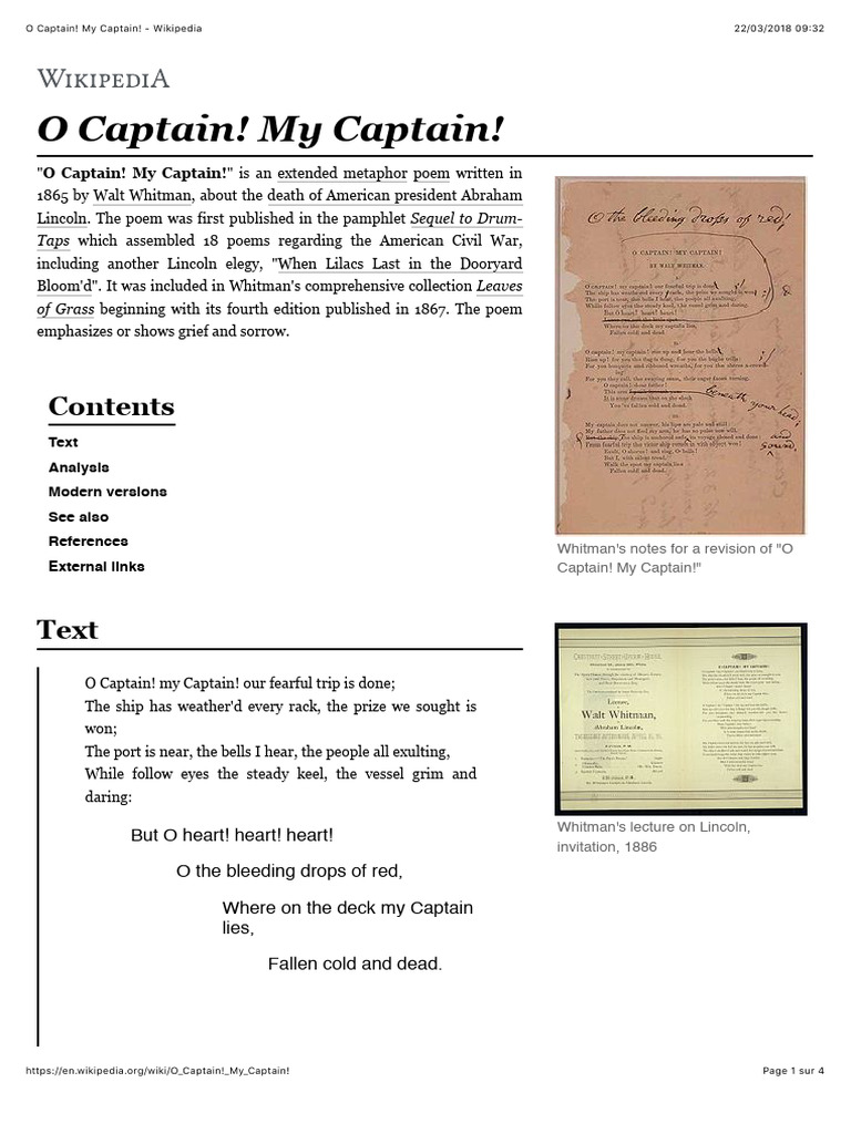 O Captain! My Captain! | PDF | Walt Whitman | Poetry