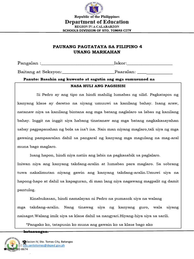 FILIPINO 4 Assessment | PDF