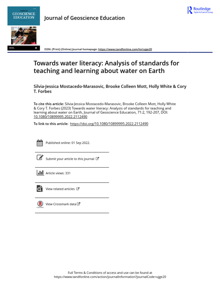 2 Towards Water Literacy Analysis of Standards For Teaching and ... 2 Towards Water Literacy Analysis of Standards For Teaching and ...