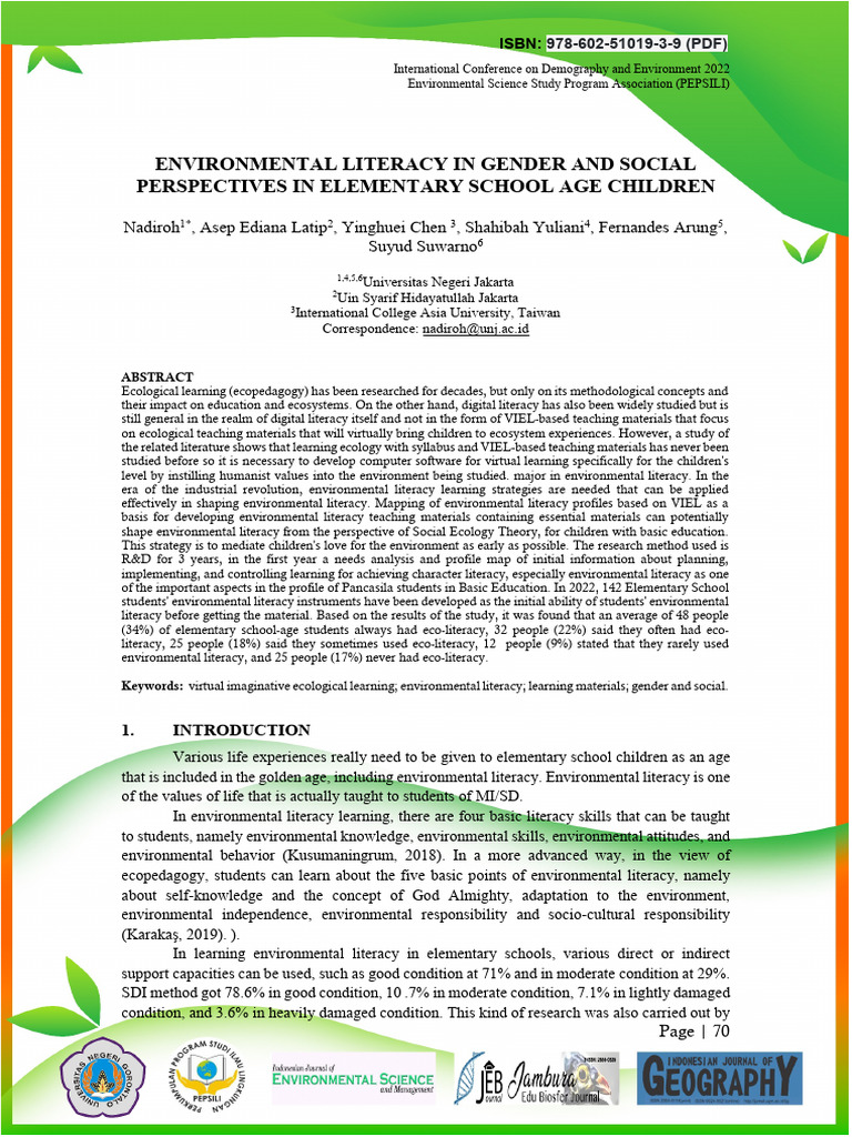 Environmental Literacy in Elementary Education | PDF | Literacy | Learning