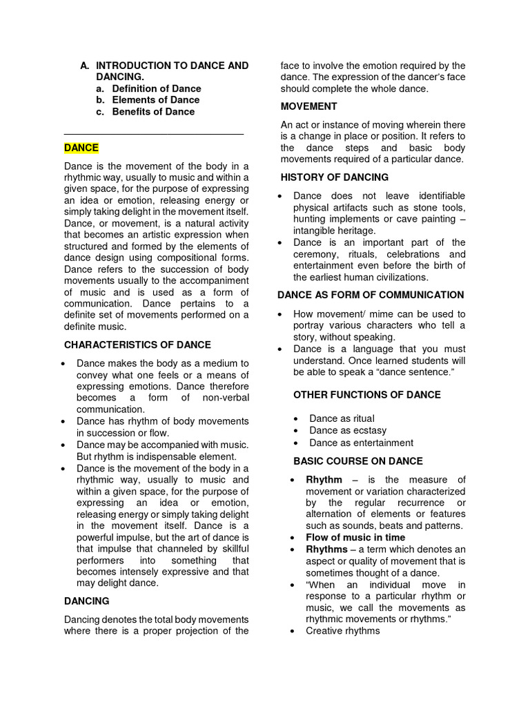 A. Introduction To Dance and Dancing. | PDF