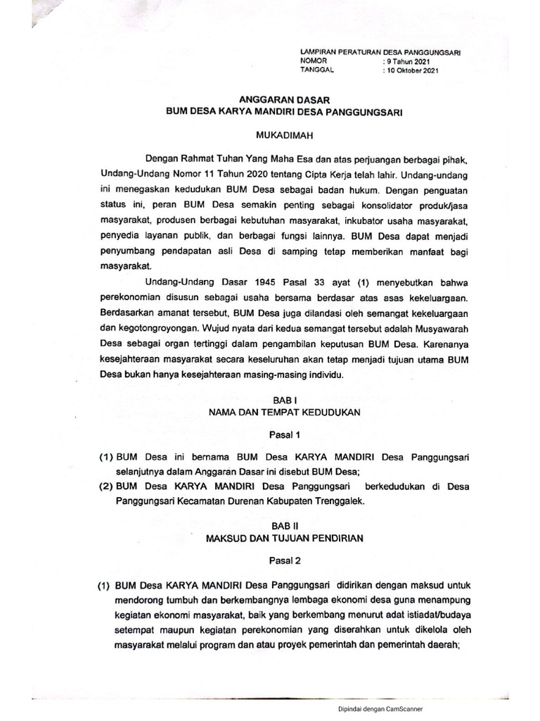 1659580560Anggaran dasar Bumdes | PDF