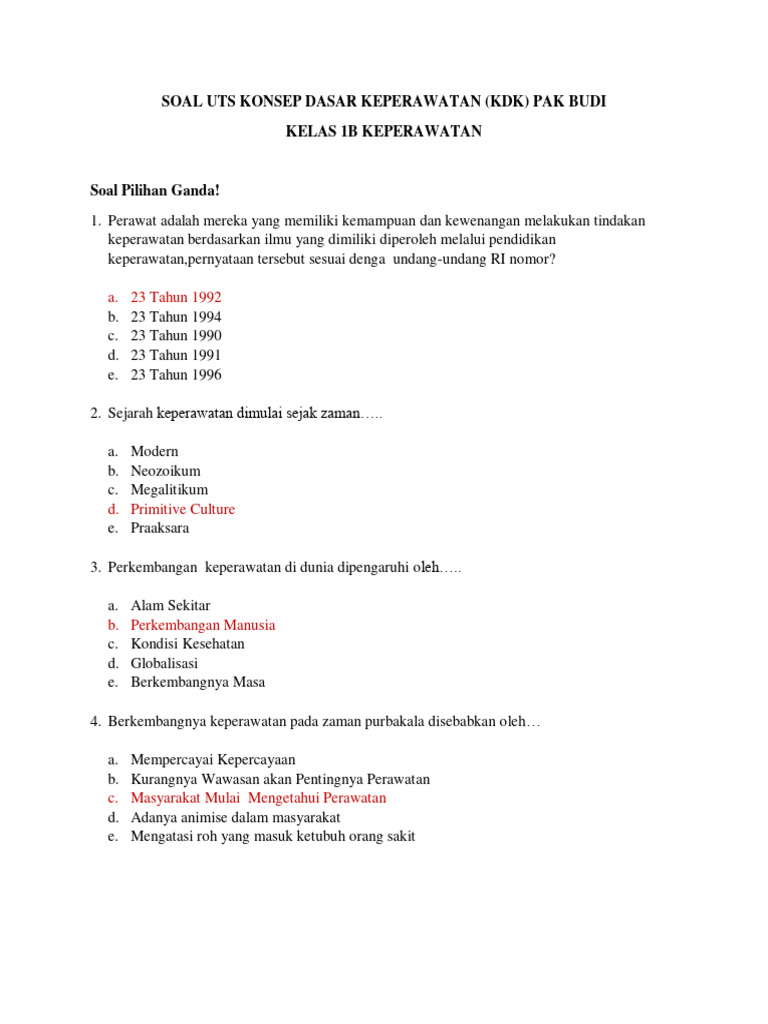 Soal Uts Konsep Dasar Keperawatan | PDF