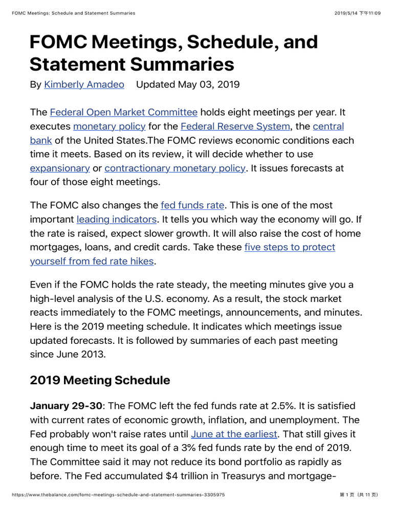 FOMC Meetings: Schedule and Statement Summaries | PDF | Finance & Money ...