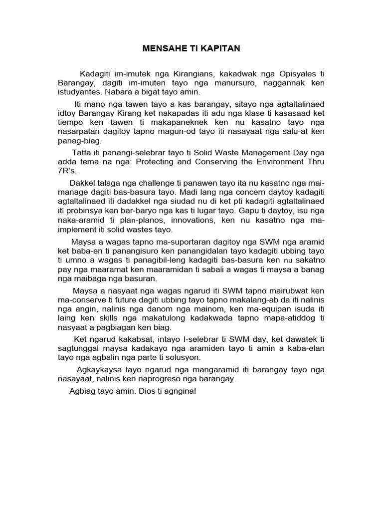 MENSAHE-TI-KAPITAN(Copy 2) | PDF