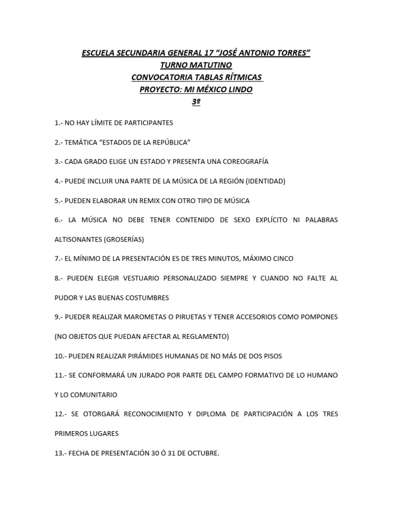 Convocatoria tablas rítmicas | PDF