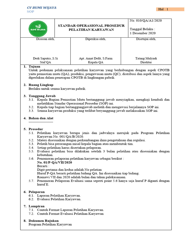 10. SOP Pelatihan Karyawan Edit | PDF
