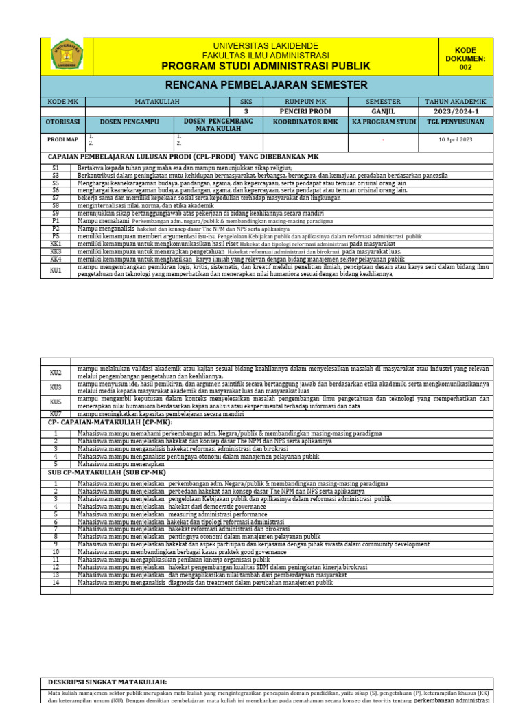 Form RPS-MK | PDF | Karier & Perkembangan