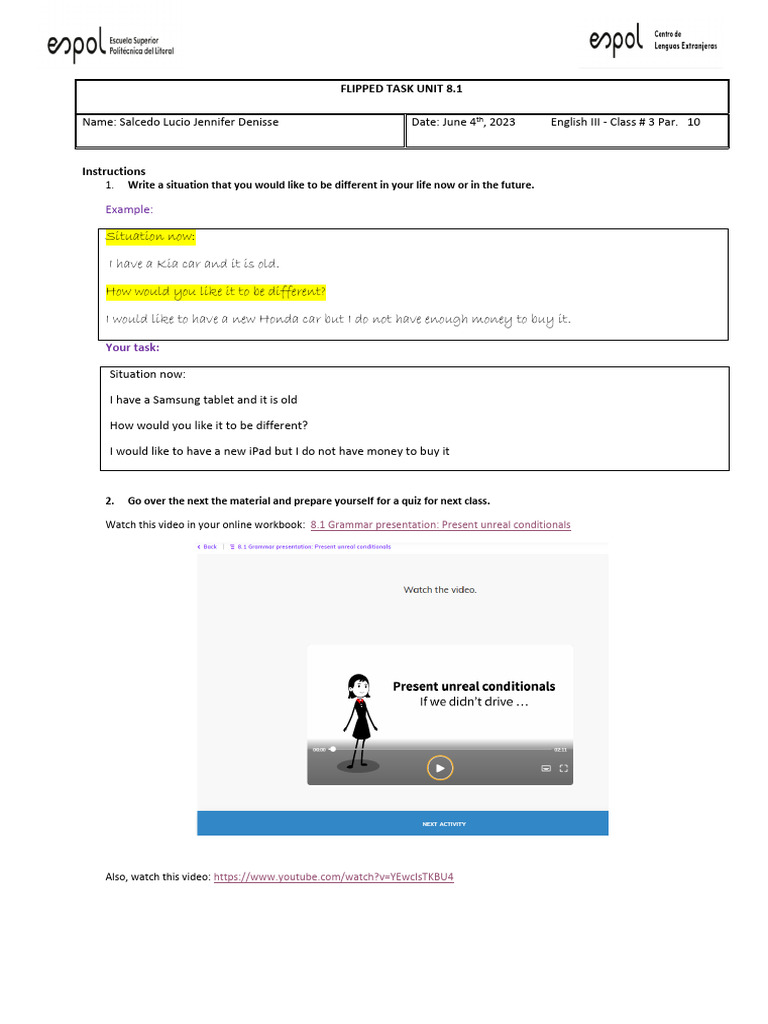 Flipped Task - Unit - 8.1 - Present Unreal Conditional &describing Jobs | PDF