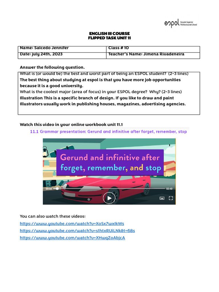 FLIPPED TASK UNIT 11 - Gerunds and Infinitives | PDF