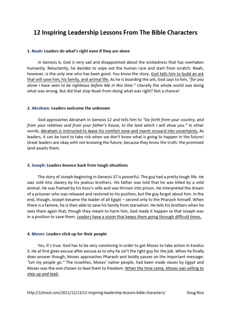 12 Inspiring Leadership Lessons From The Bible Characters | PDF ...