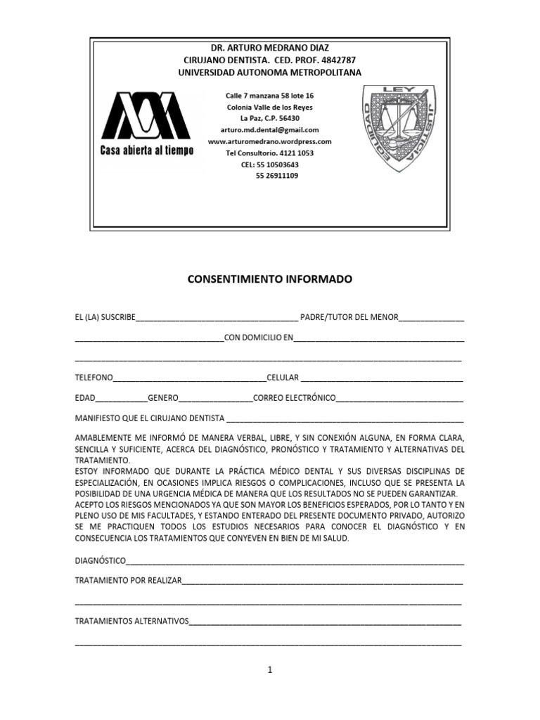 Consentimiento Informado Niño | PDF | Relaciones personales, crianza y ...