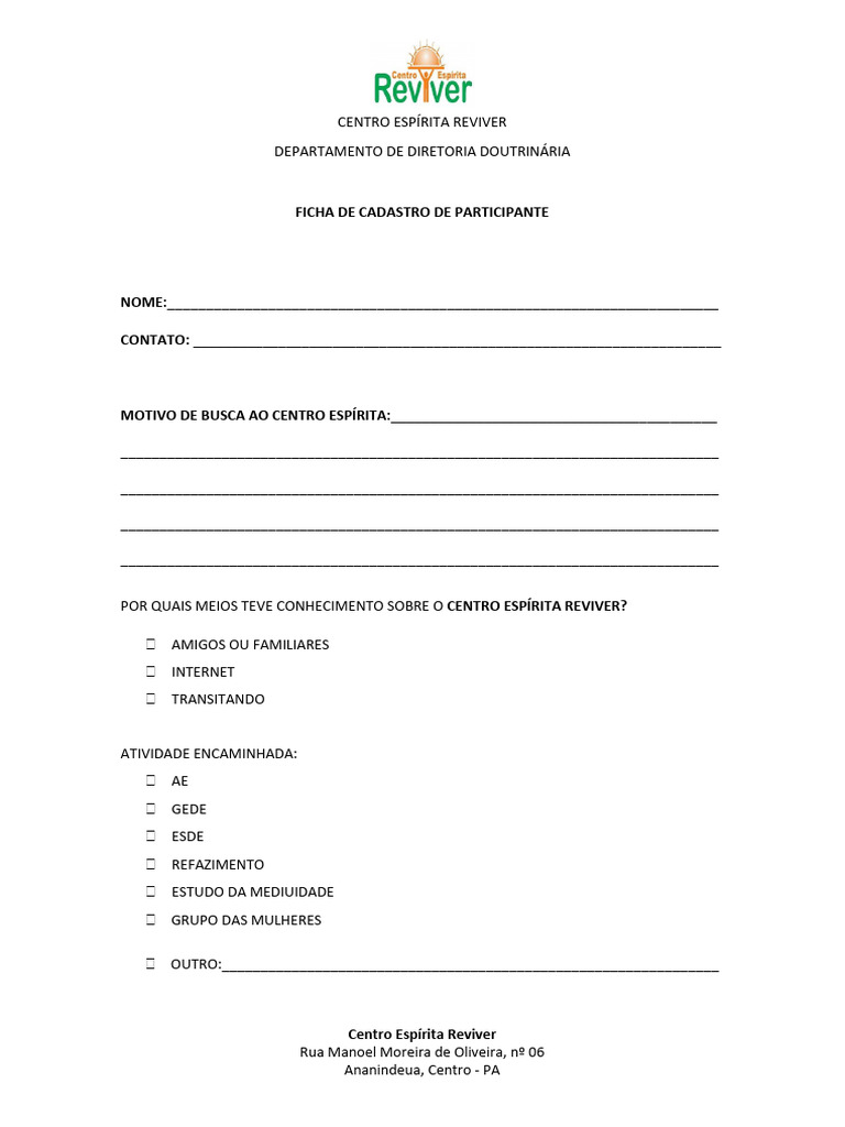 Ficha de Cadastro de Participante | PDF