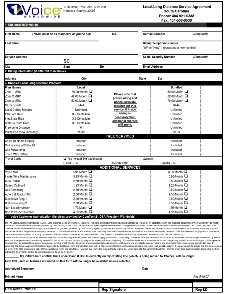 1voice South | PDF | Long Distance Calling | Fee
