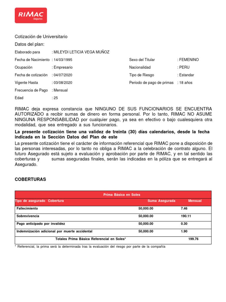 Cotización | PDF | Póliza de seguros