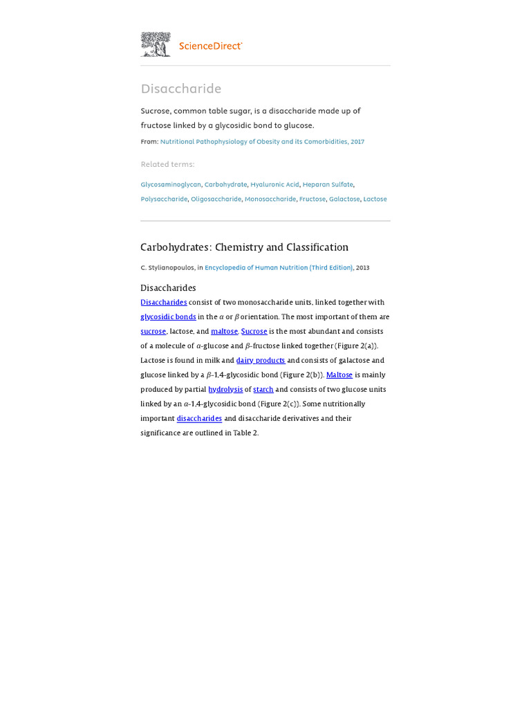 Disaccharide - an overview _ ScienceDirect Topics | PDF | Carbohydrates ...