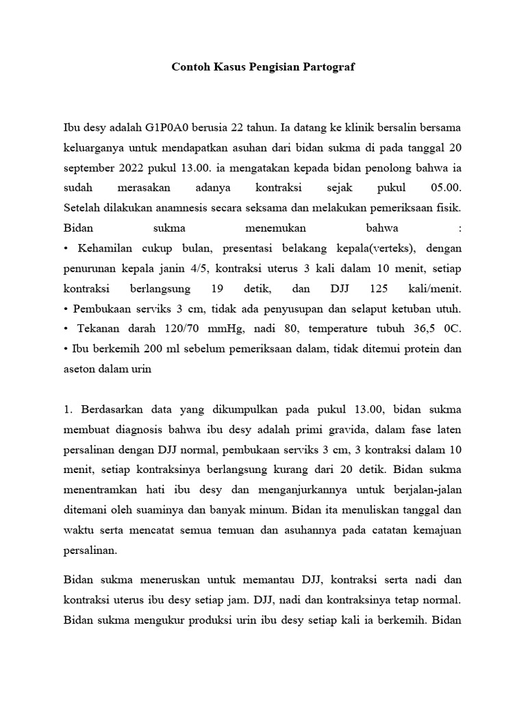 Contoh Kasus Pengisian Partograf | PDF