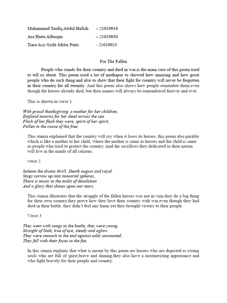 analisis poetry For The Fallen | PDF