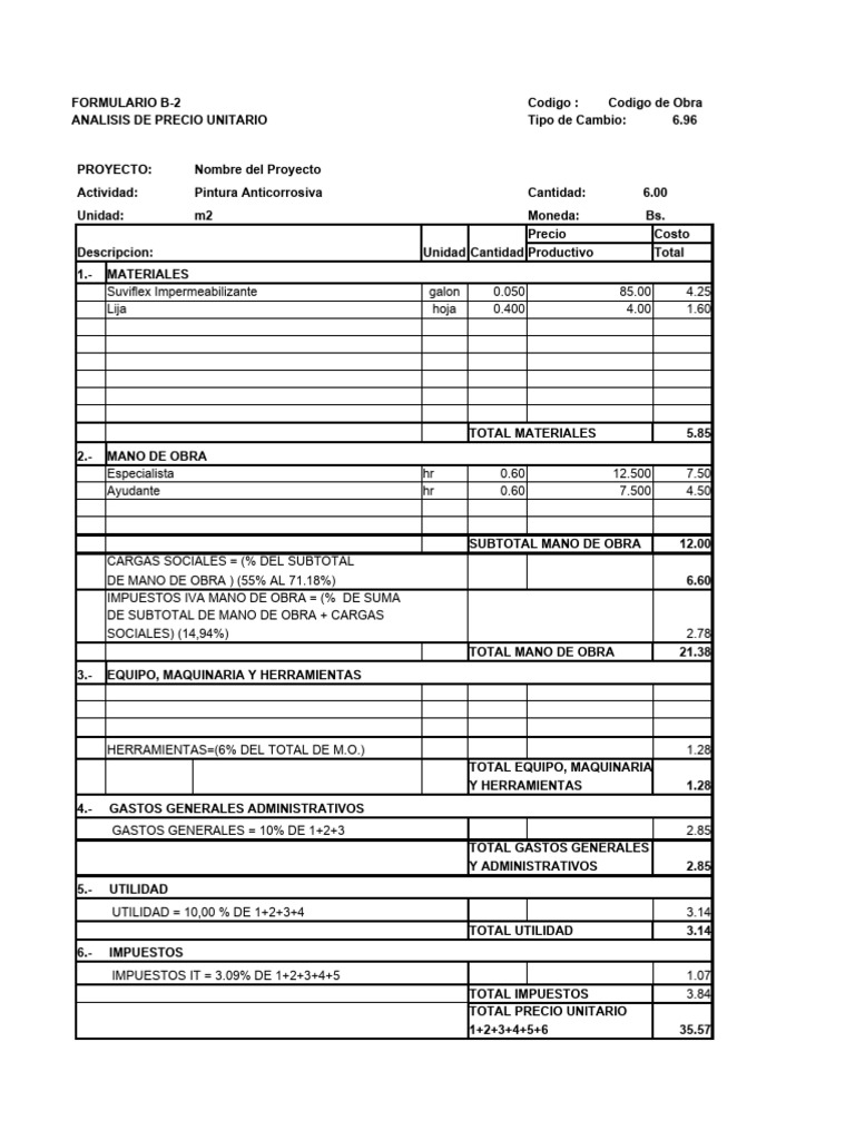 Formulario B2 APU Excel | PDF