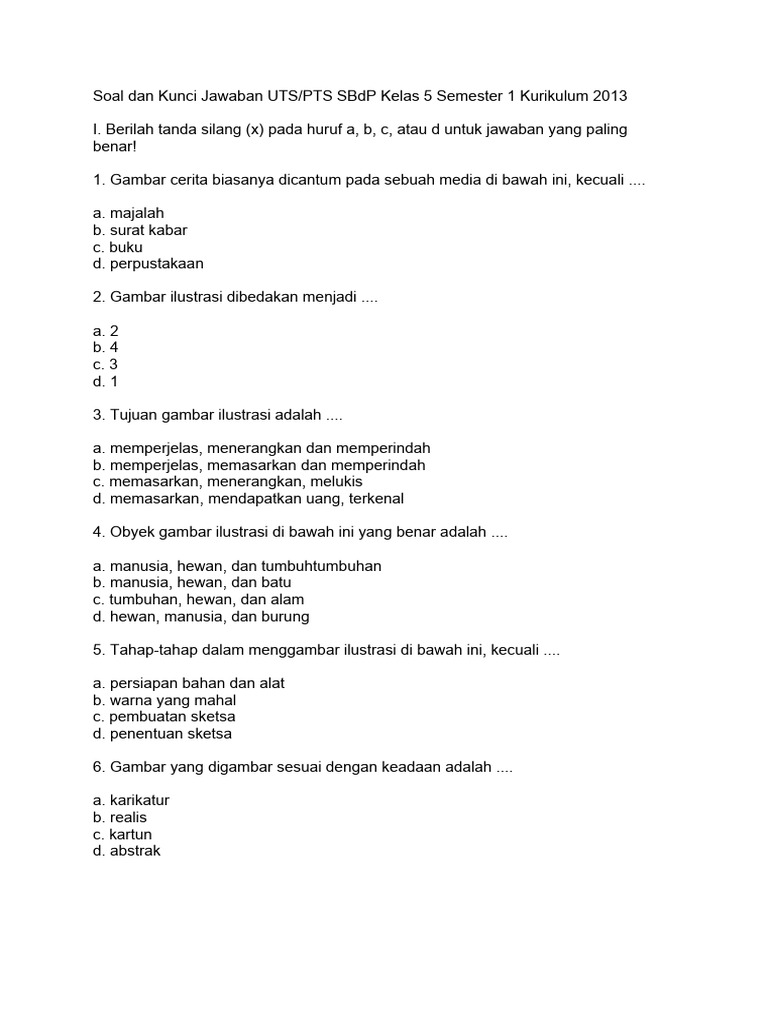 Soal UTS SBdP Kelas 5 Semester 1 | PDF | Griya & Taman