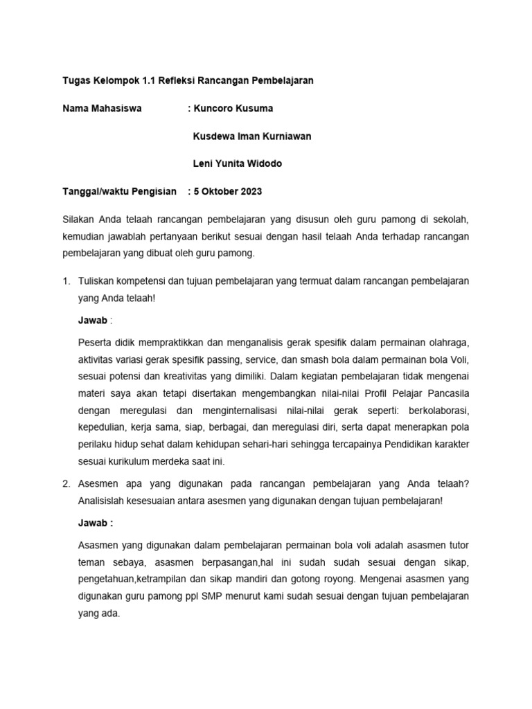 Telaah Rancangan Pembelajaran Bola Voli | PDF