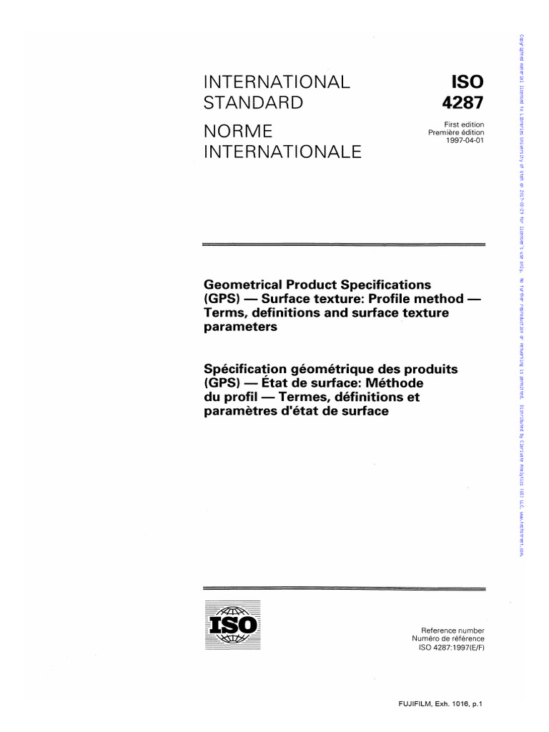 ISO 4287-1997 - Surface Texture | PDF | International Organization For Standardization | Metrology