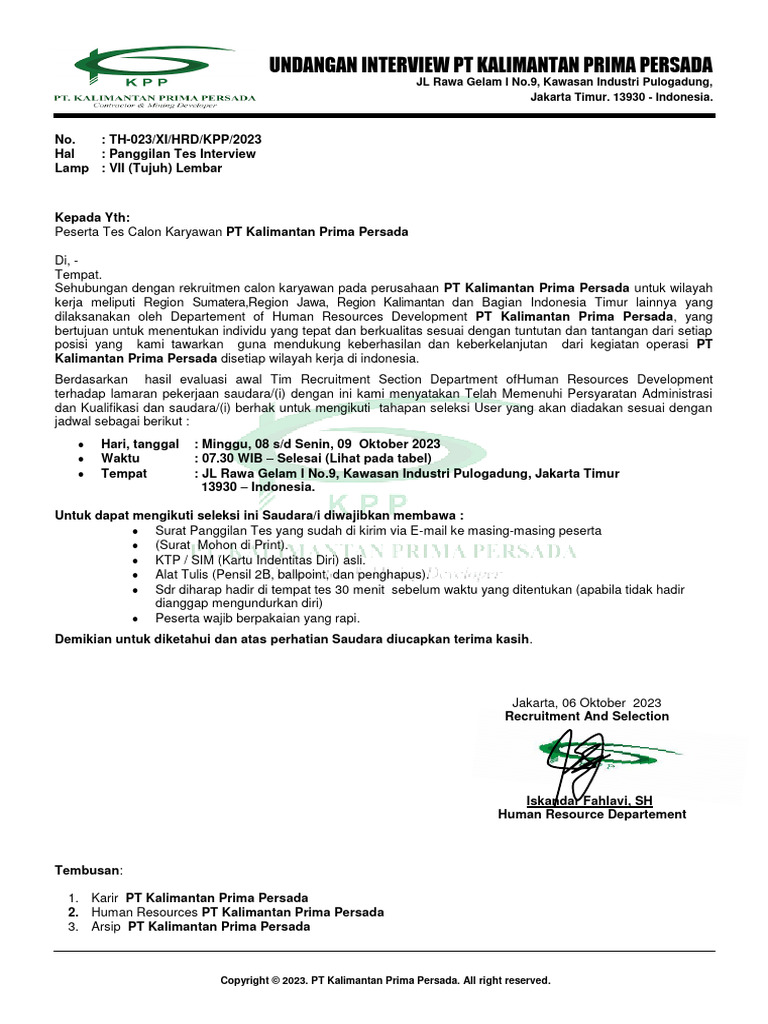 Undangan Interview Karyawan KPP 2023 | PDF