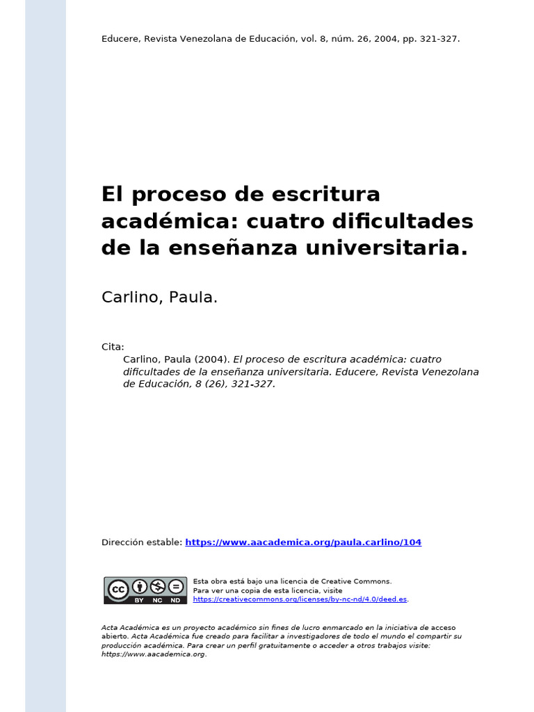 Carlino, Paula (2004). El proceso de escritura academica | PDF ...