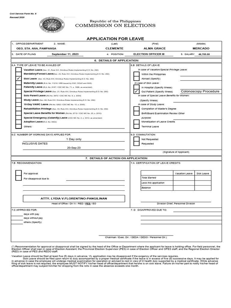 Cs Form No 6 Revised 2020 Application For Leave 1 Pdf