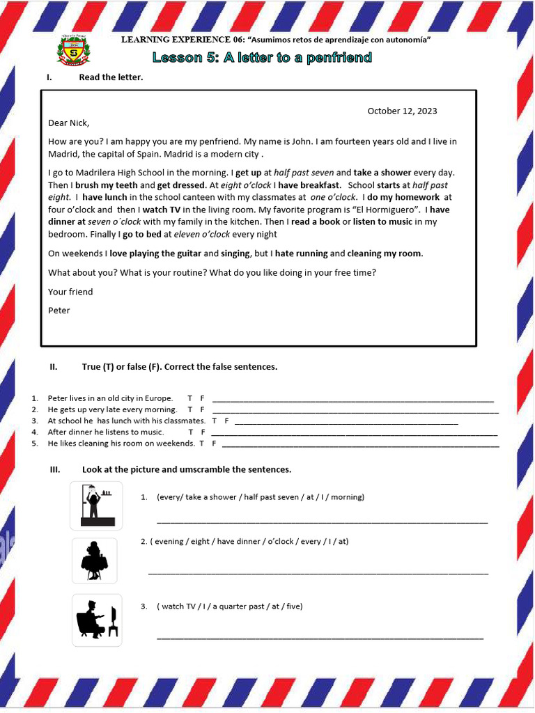 Unit 6 Lesson 05 A Letter To A Penfriend | PDF