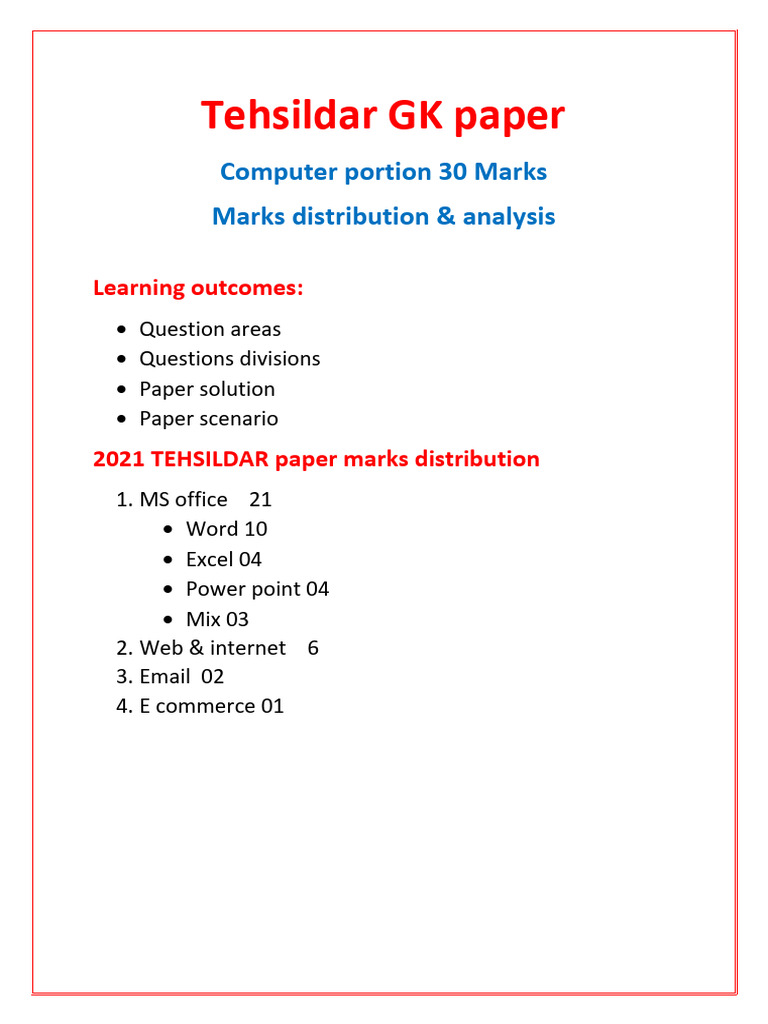 Tehsildar Computer Outline | PDF