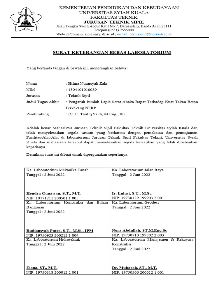 Surat Keterangan Bebas Lab | PDF
