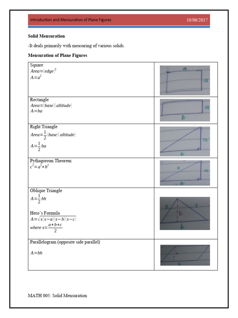 Mensuration of Plane Figures Explained | PDF