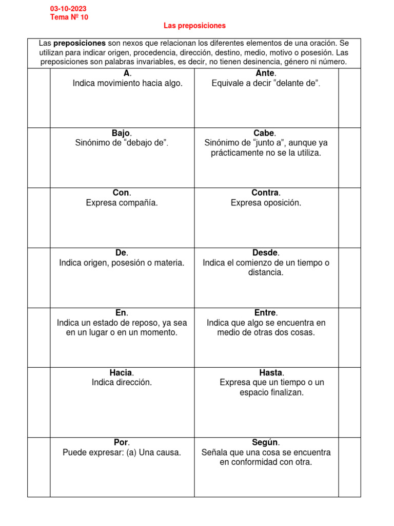 Preposiciones - Gramatica | PDF