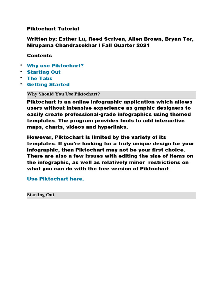 Piktochart Tutorial | PDF
