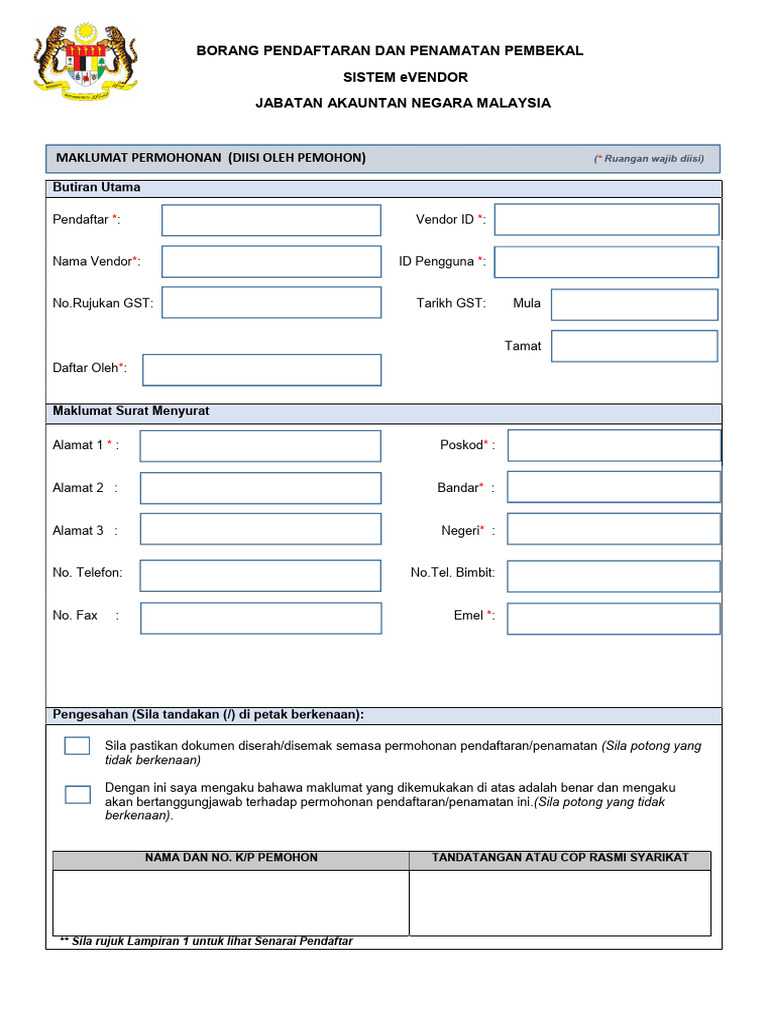 Borang e Vendor PDF | PDF