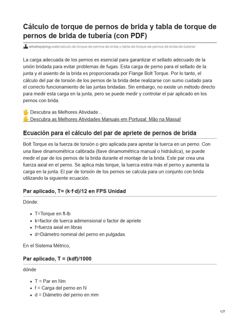 Cálculo de Torque de Pernos de Brida y Tabla de Torque de Pernos de ...