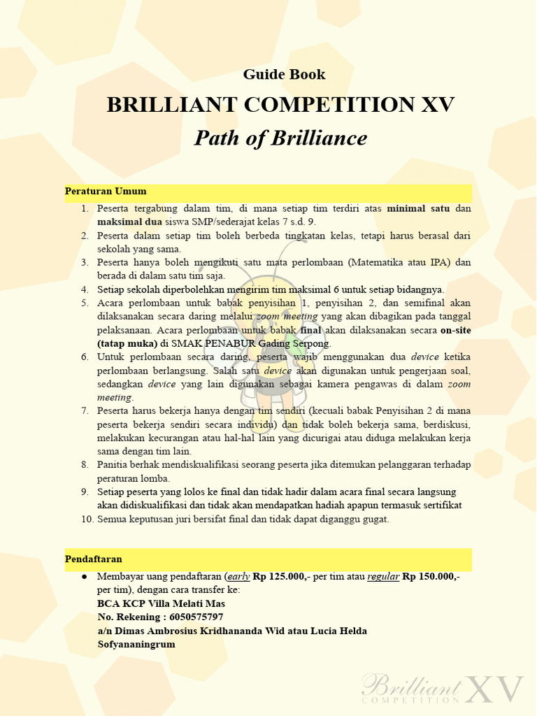 Guide Book Brilliant Competition XV | PDF