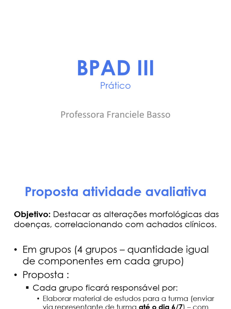 BPAD III Prático - Proposta Avaliação | PDF | Ciências e Matemática