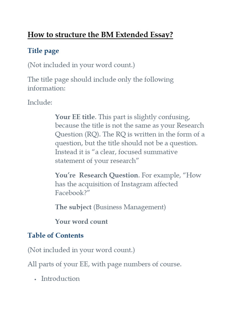 BM Extended Essay Structure | PDF | Methodology | Cognition