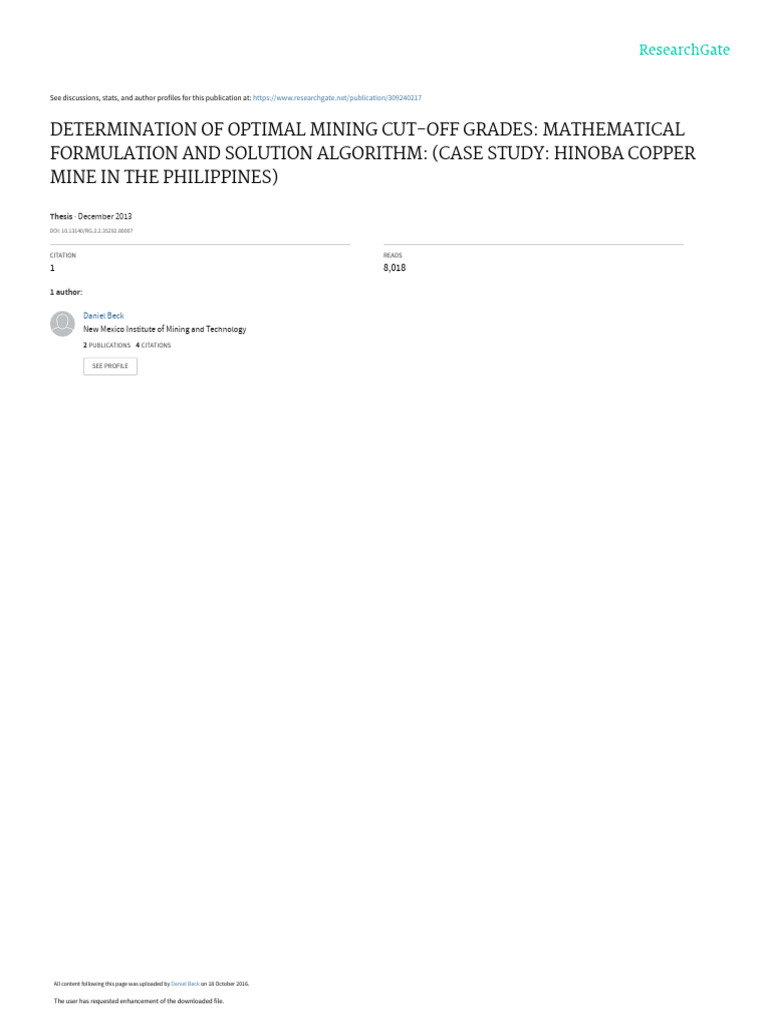 Determination Of Optimal Mining Cut Off Pdf Mathematical Optimization Mining