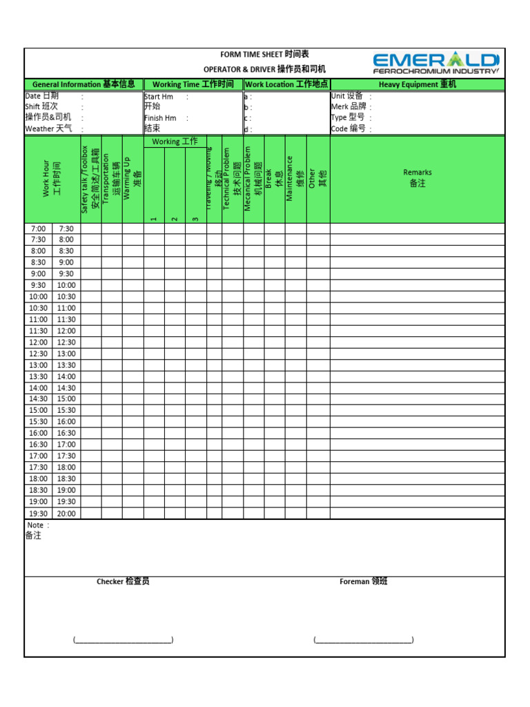 Form Time Sheet Alat Berat | PDF