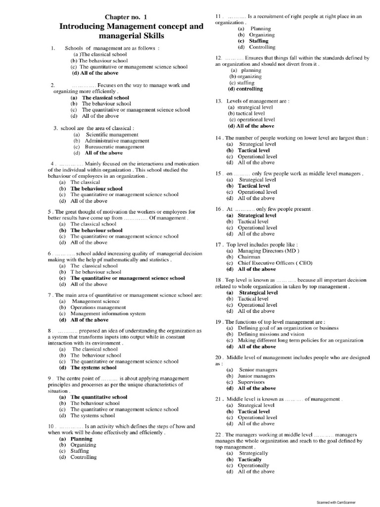 Management MCQ Unit 1, 2, 3 | PDF