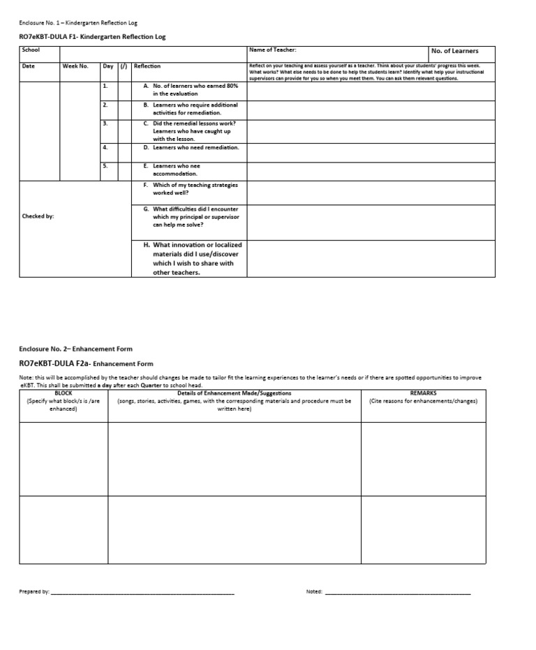 K Reflection Log and Enhance Form | PDF